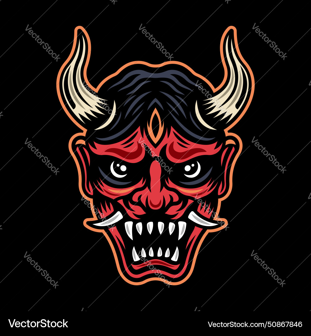 Oni mask with horns in colored Royalty Free Vector Image