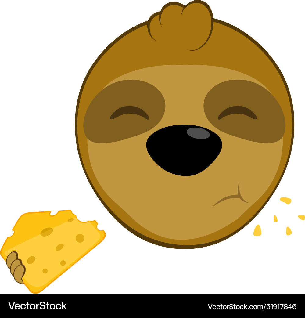 Sloth head eating cheese Royalty Free Vector Image