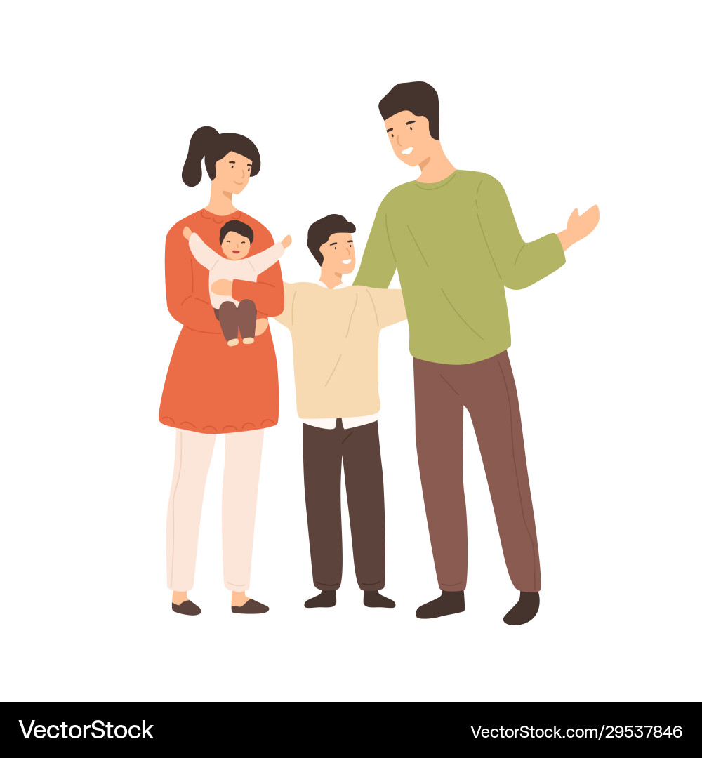 Smiling cartoon family with two cute children Vector Image