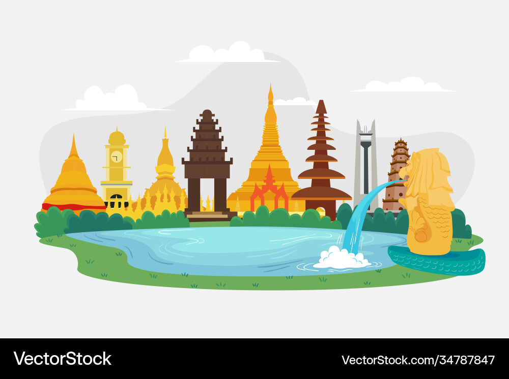 Asean buildings Royalty Free Vector Image - VectorStock
