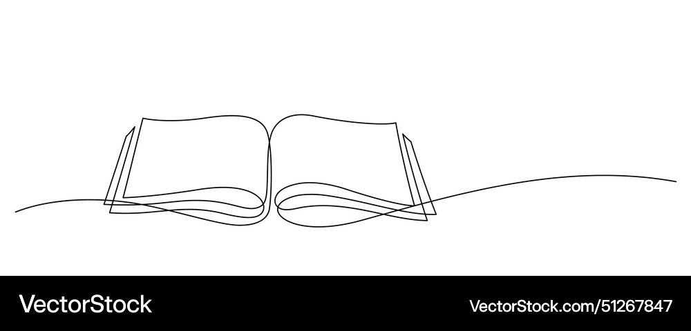Book opening page one line drawing minimalism Vector Image
