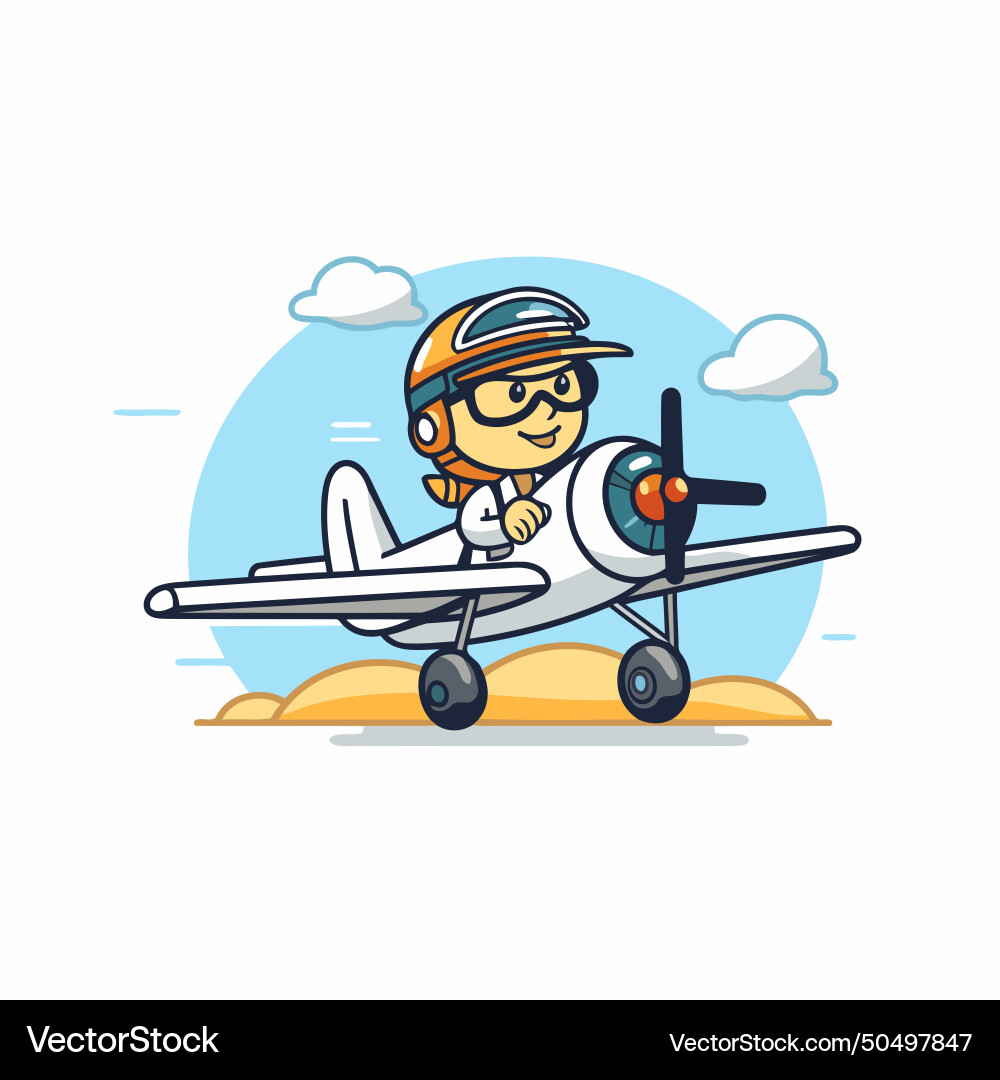Cartoon pilot with airplane in flat design style Vector Image