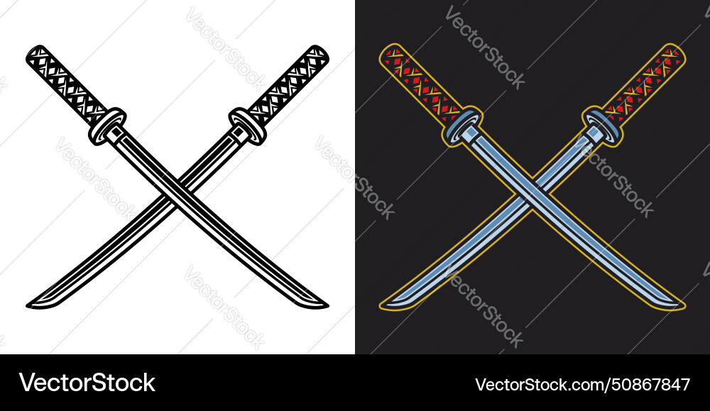 Katana crossed swords object or element in Vector Image