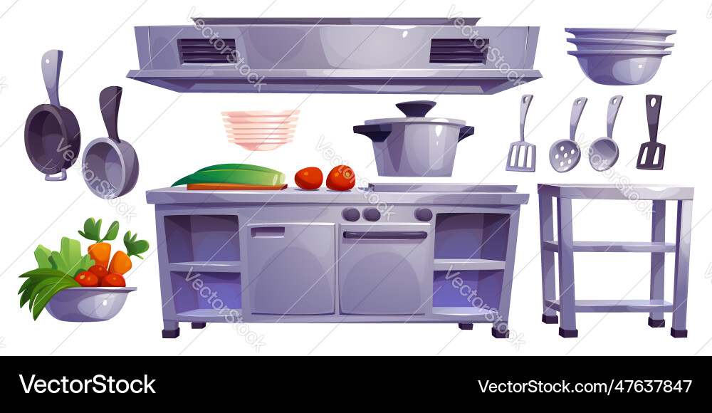 Restaurant kitchen interior set for chef cook Vector Image