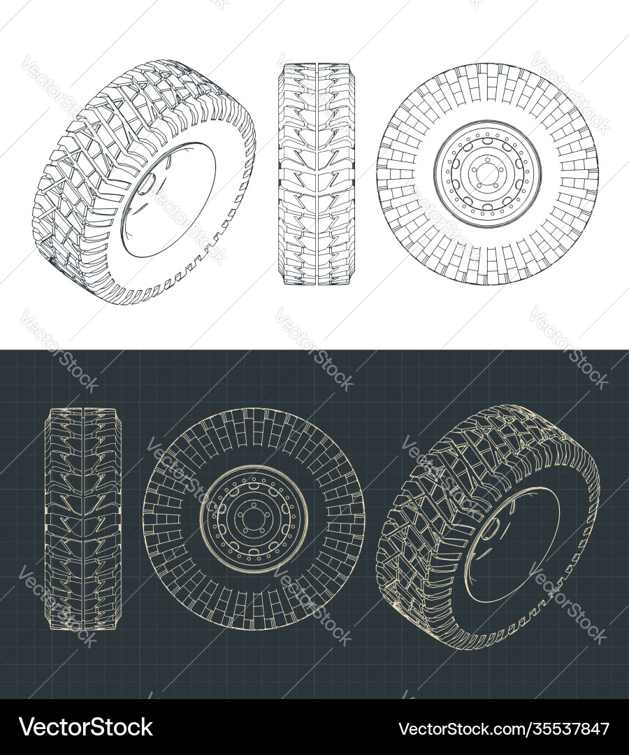 SUV Wheel Blueprint - Technical Drawing Royalty Free Vector