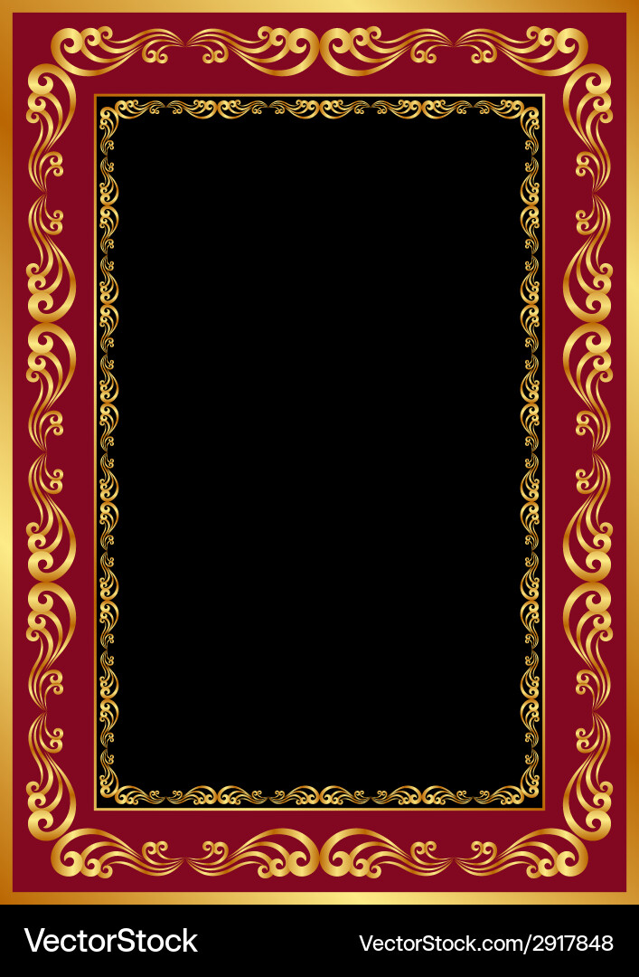 Black and red background with golden frame Vector Image