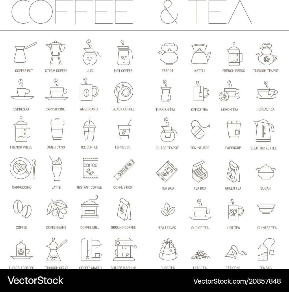 Coffee and tea icon set Royalty Free Vector Image