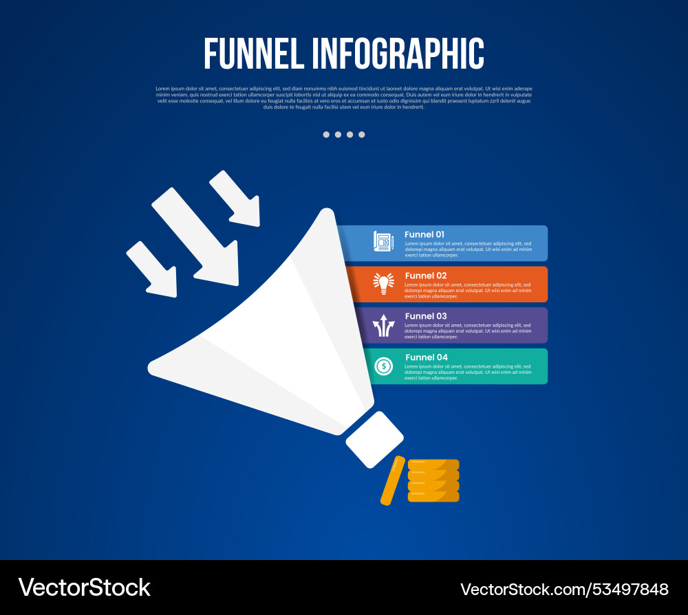Funnel infographic with tilt skew shape Royalty Free Vector