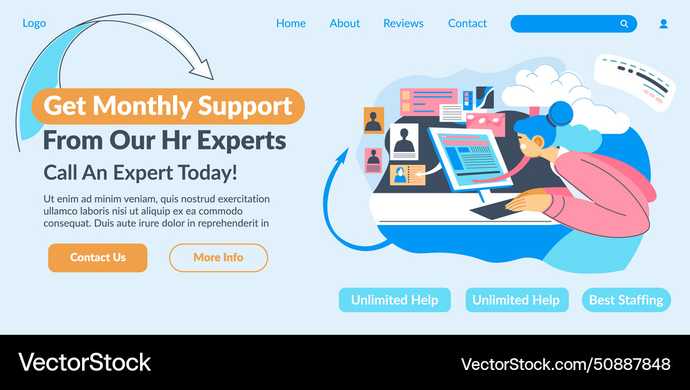 Get monthly support from our hr experts website Vector Image
