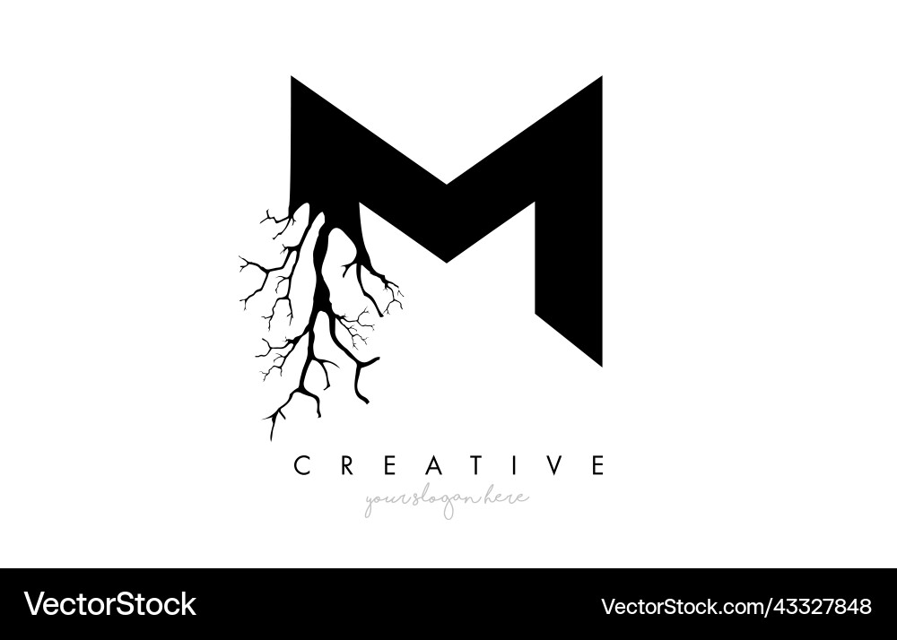 Letter m design logo with creative tree branch Vector Image