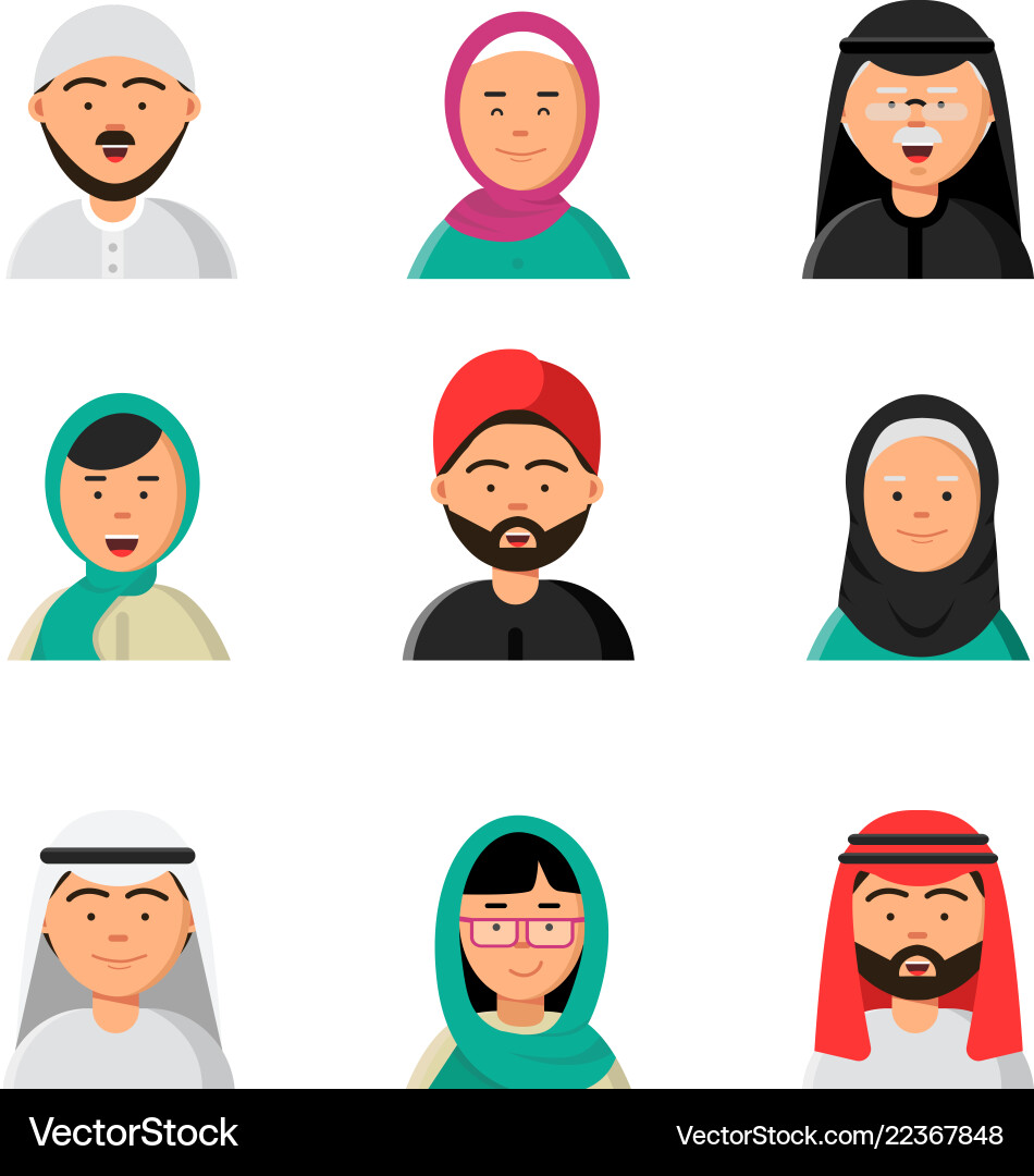 Muslim Head Icons - Diverse Faces Royalty Free Vector Image