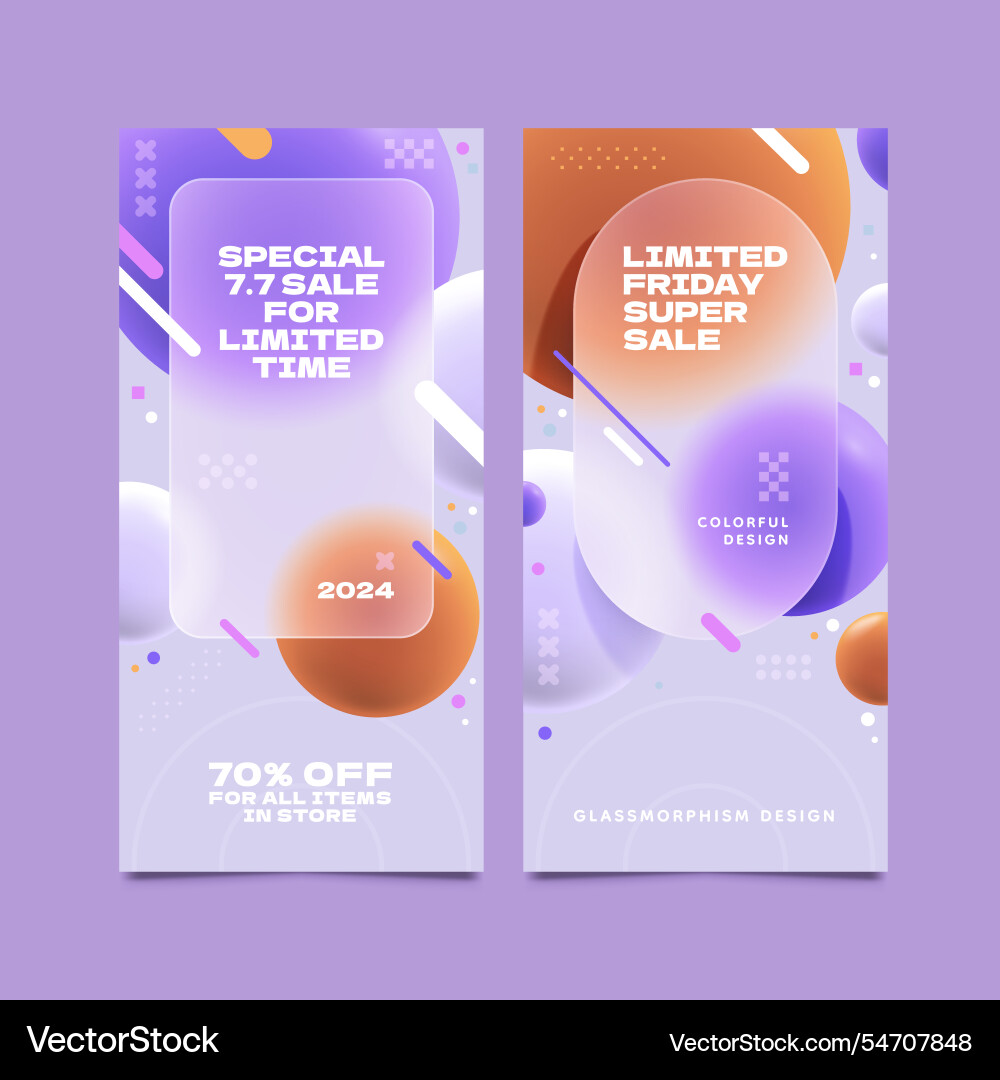 Realistic glassmorphism effect vertical banners Vector Image