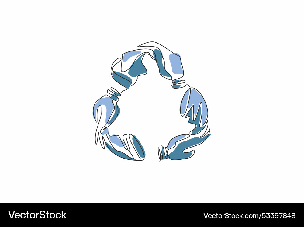 Single one line drawing three plastic bottles Vector Image