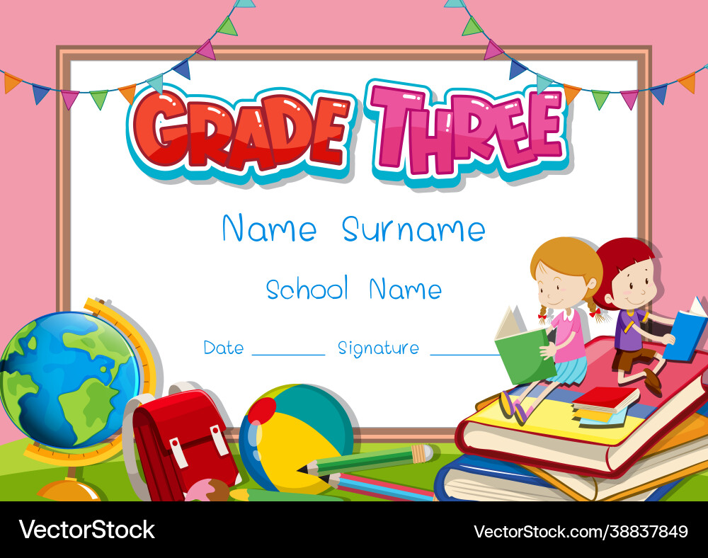 Grade three diploma or certificate template Vector Image