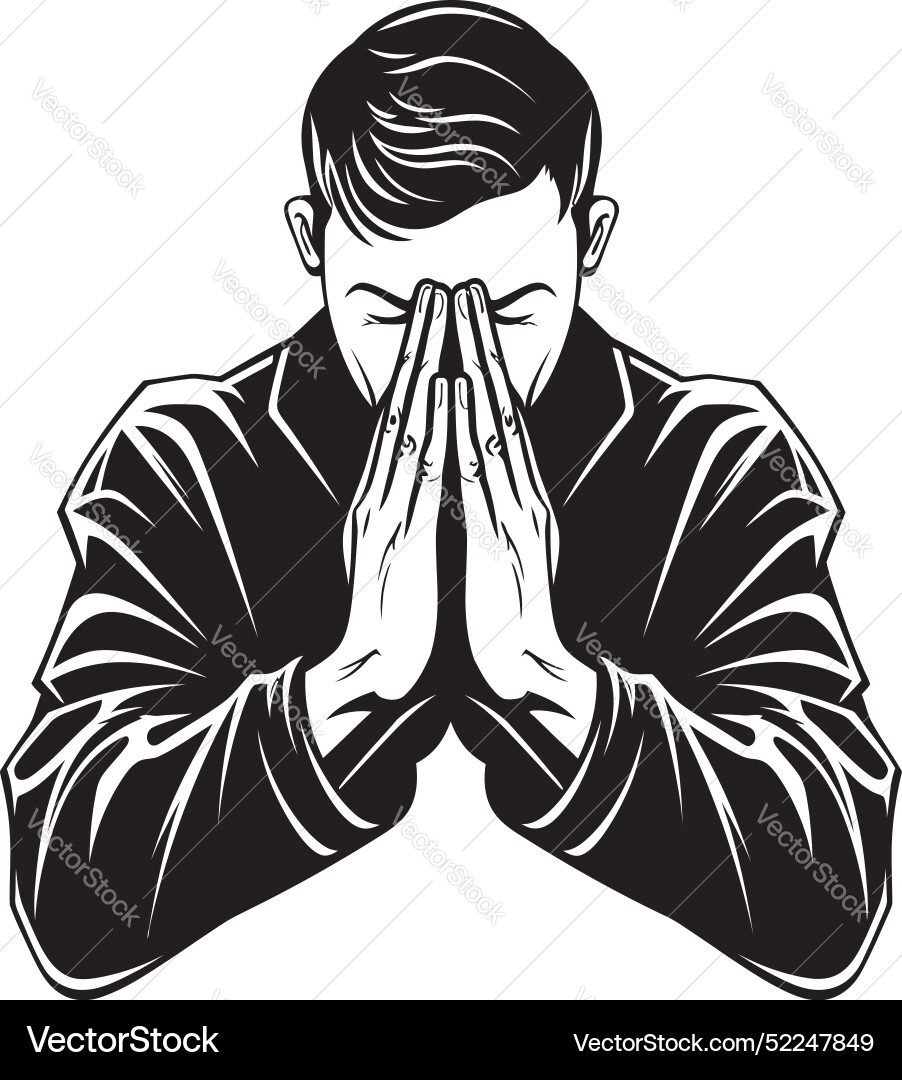 Heavenly holiness praying man hands logo pious Vector Image