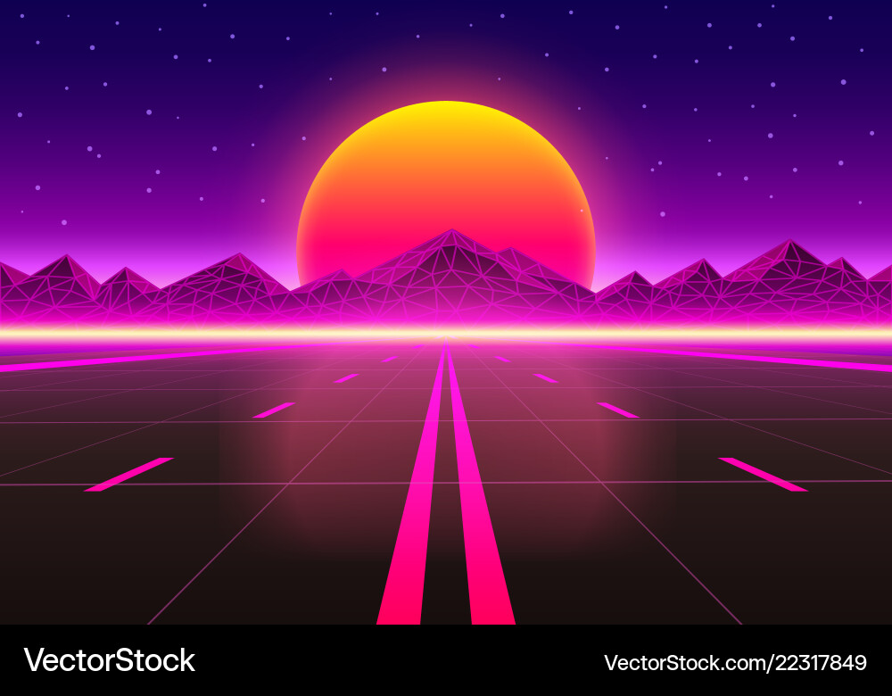 Retro Sunset Road Royalty Free Vector Image - VectorStock