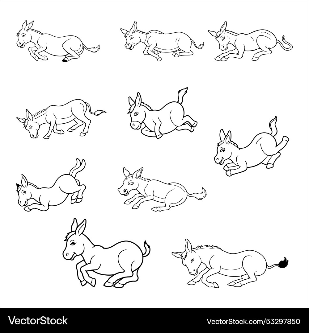 Donkey rolling line art Royalty Free Vector Image