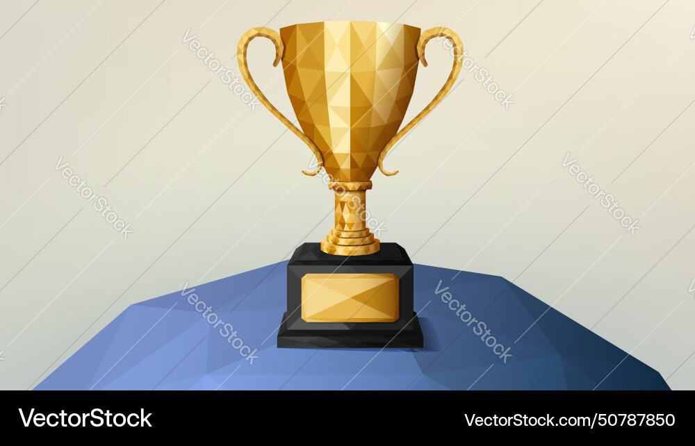 Low poly golden trophy isolated on globe circle Vector Image
