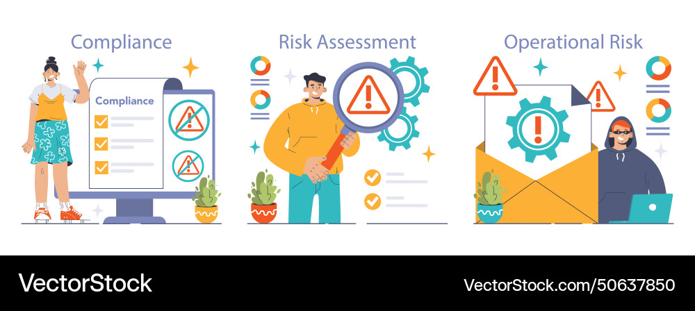 Risk management set flat Royalty Free Vector Image