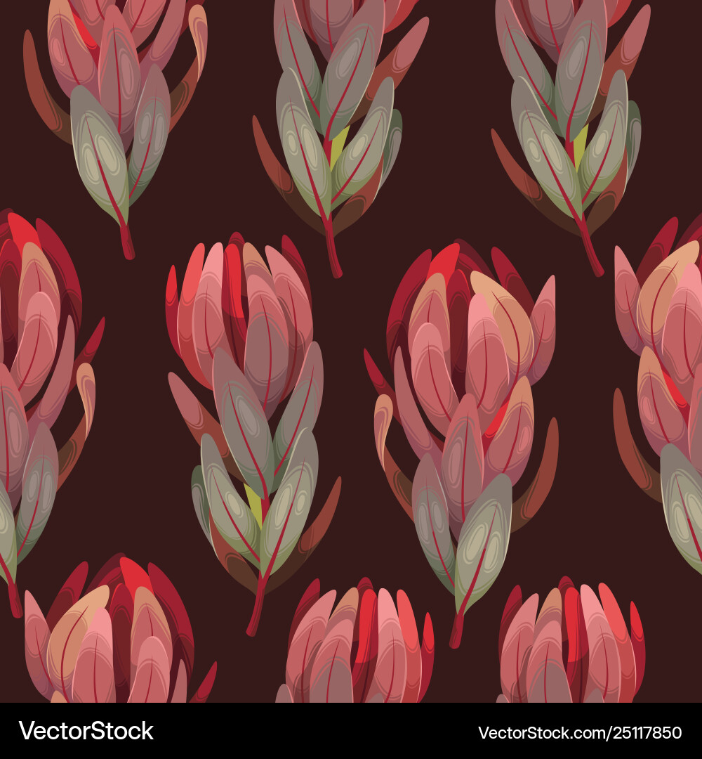 Seamless pattern with high detailed protea Vector Image