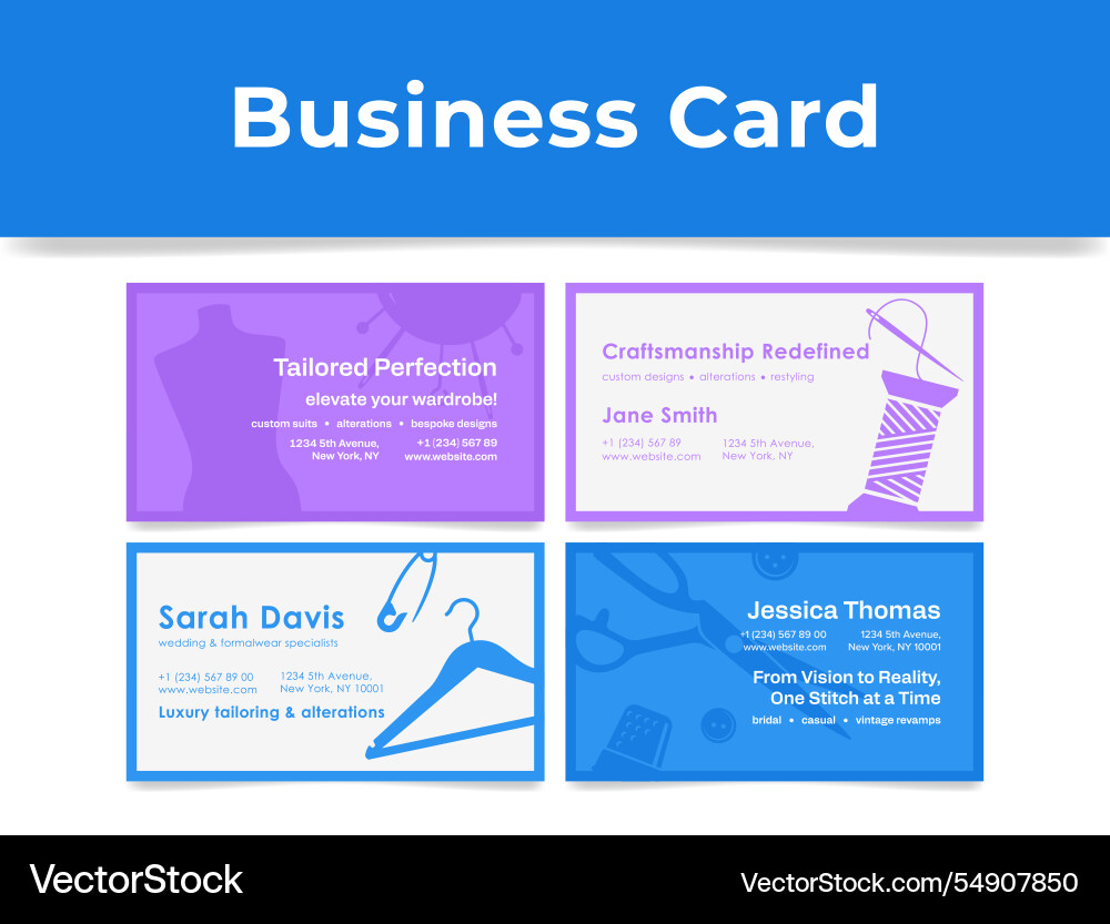 Tailoring service business cards showcasing custom
