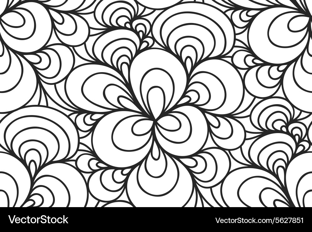 Black Drawn Line Floral Pattern Royalty Free Vector Image