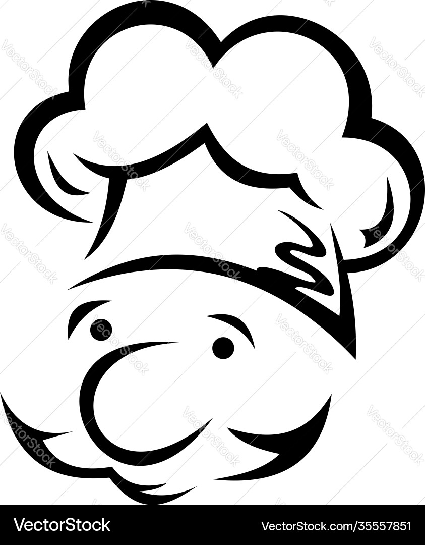 Outline chef cook in hat head portrait Royalty Free Vector