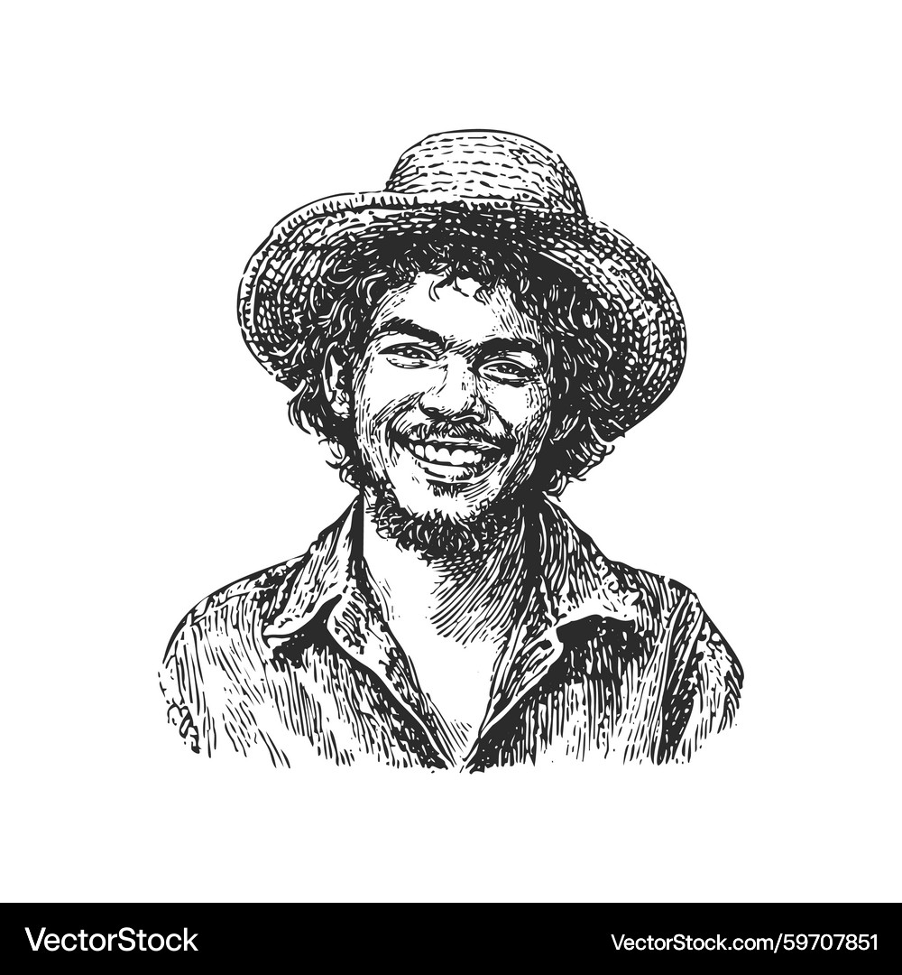 Smiling Man with Straw Hat Royalty Free Vector Image