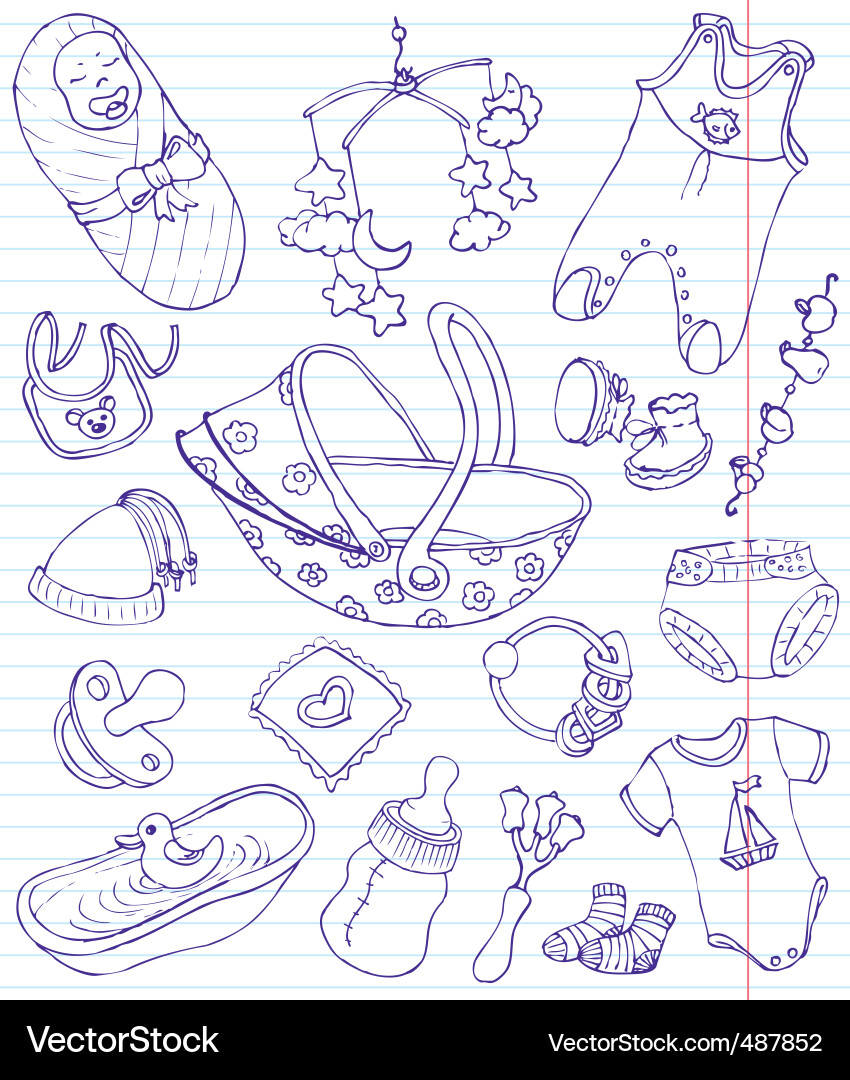 Cute Baby Doodle Set Royalty Free Vector Image