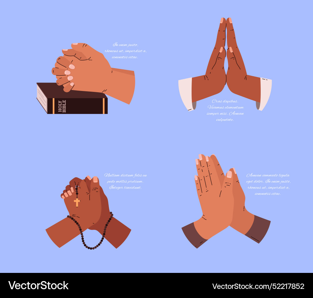 Diverse prayer hands set Royalty Free Vector Image