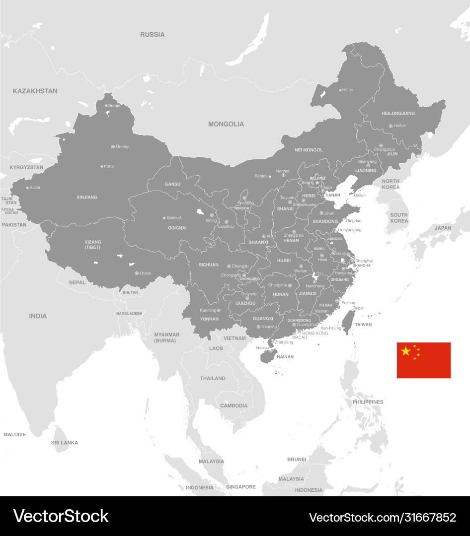 Grey political map china Royalty Free Vector Image
