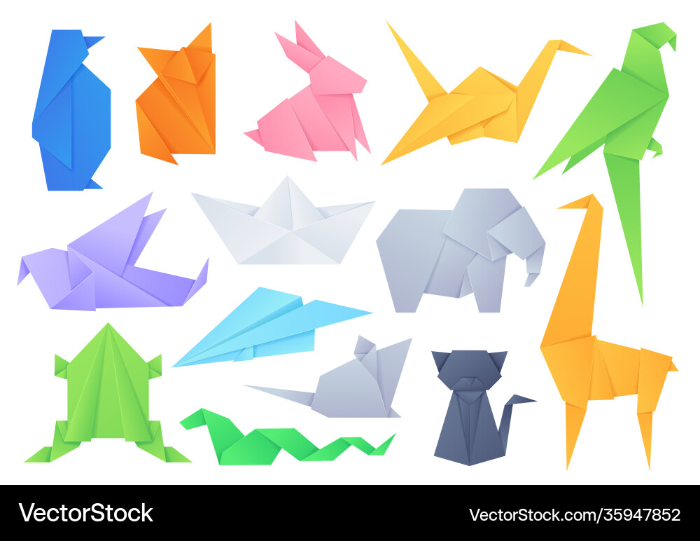 Origami animals geometric folded shapes Royalty Free Vector