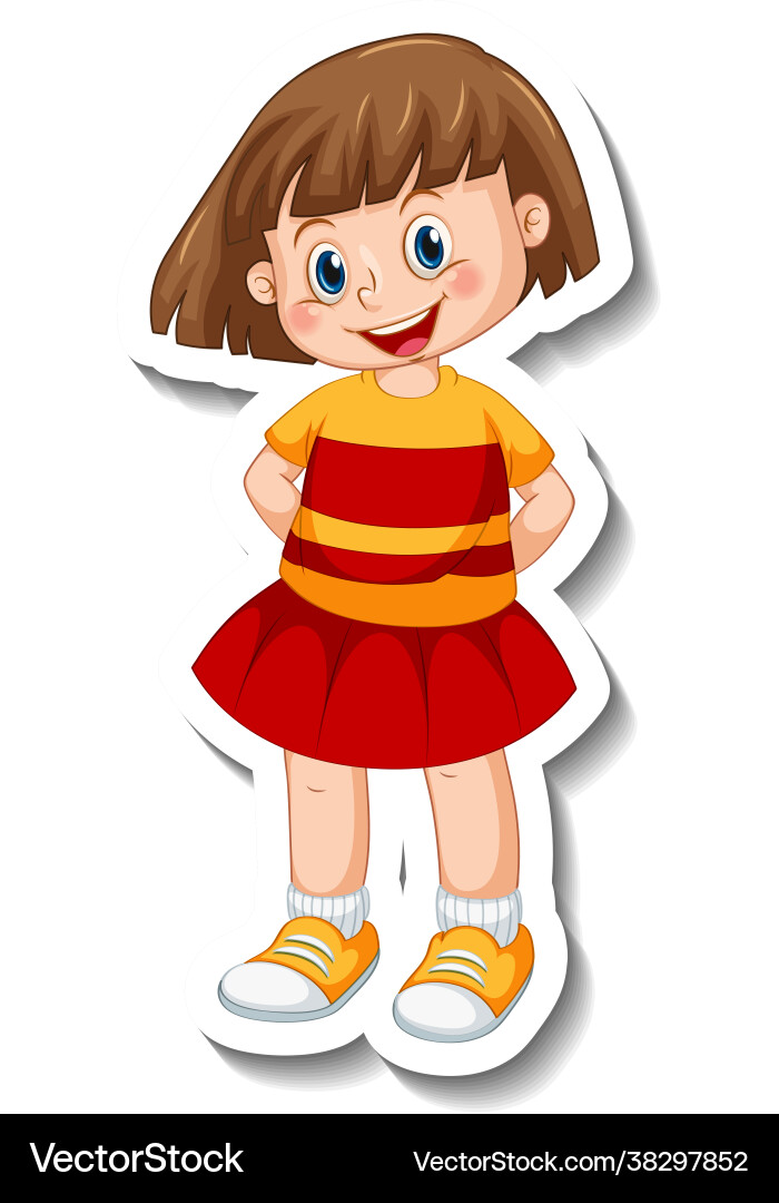 Sticker template with a girl in standing pose Vector Image