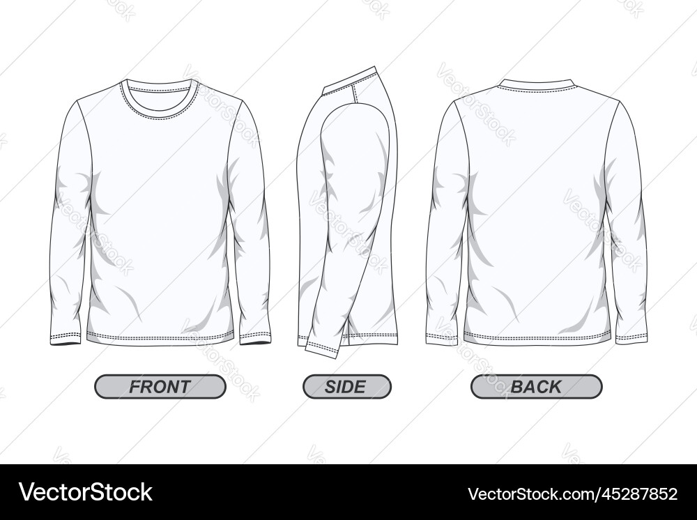 White front side and back view long sleeve Vector Image