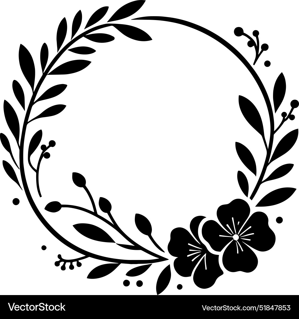 Circle floral frame silhouette isolated Royalty Free Vector