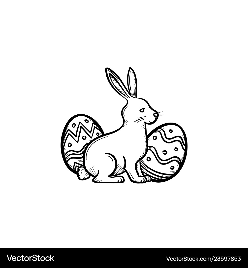 Easter bunny and eggs head hand drawn outline Vector Image