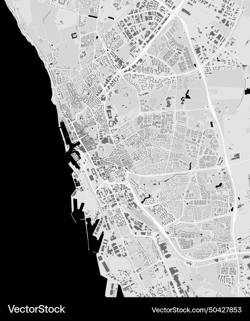 Helsingborg map sweden grayscale city Royalty Free Vector