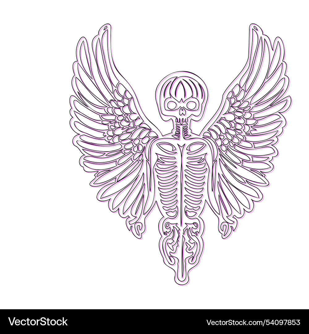 Skeleton angel outline sketch purple Royalty Free Vector