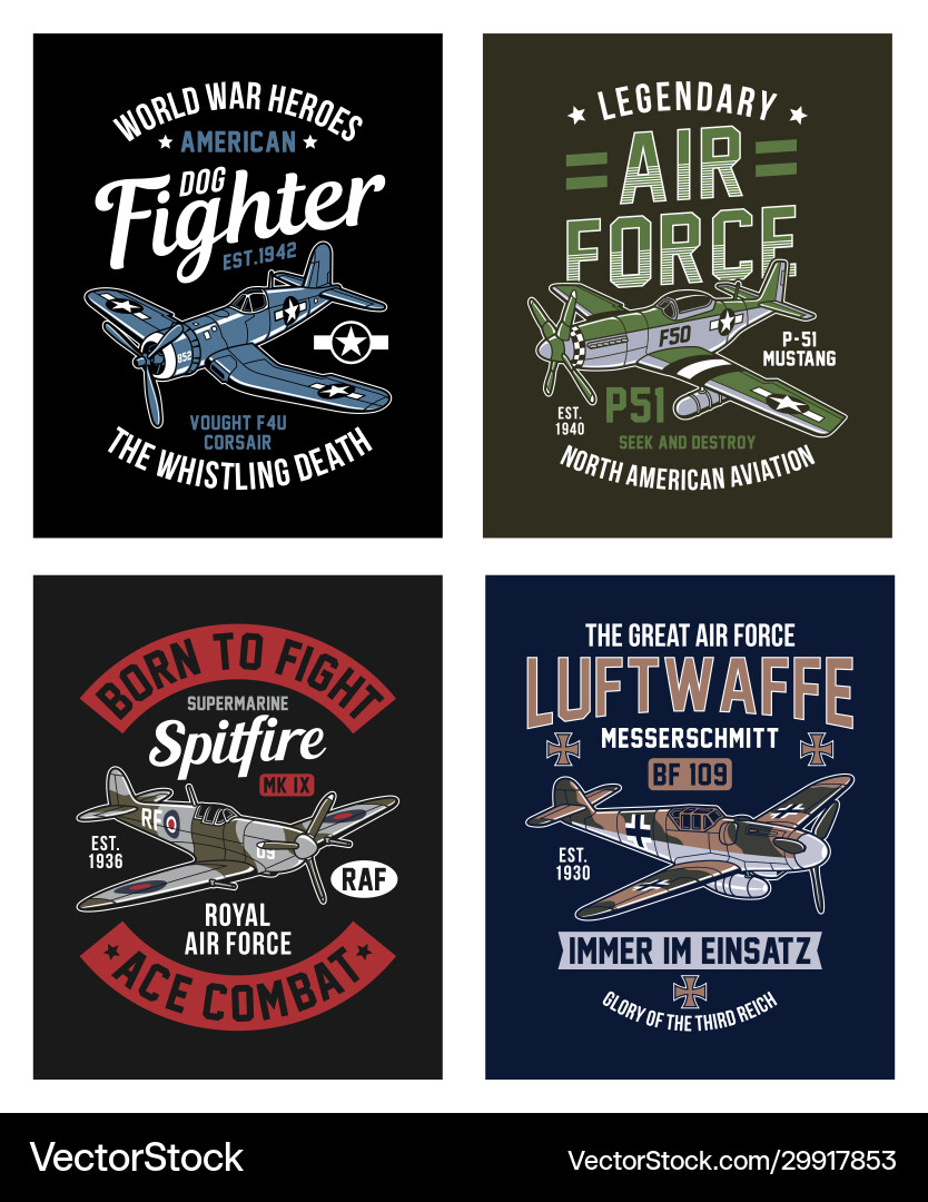 WW2 Fighter Aircraft Collection Royalty Free Vector Image