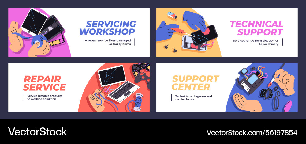 Electronics repair service banner designs set Vector Image