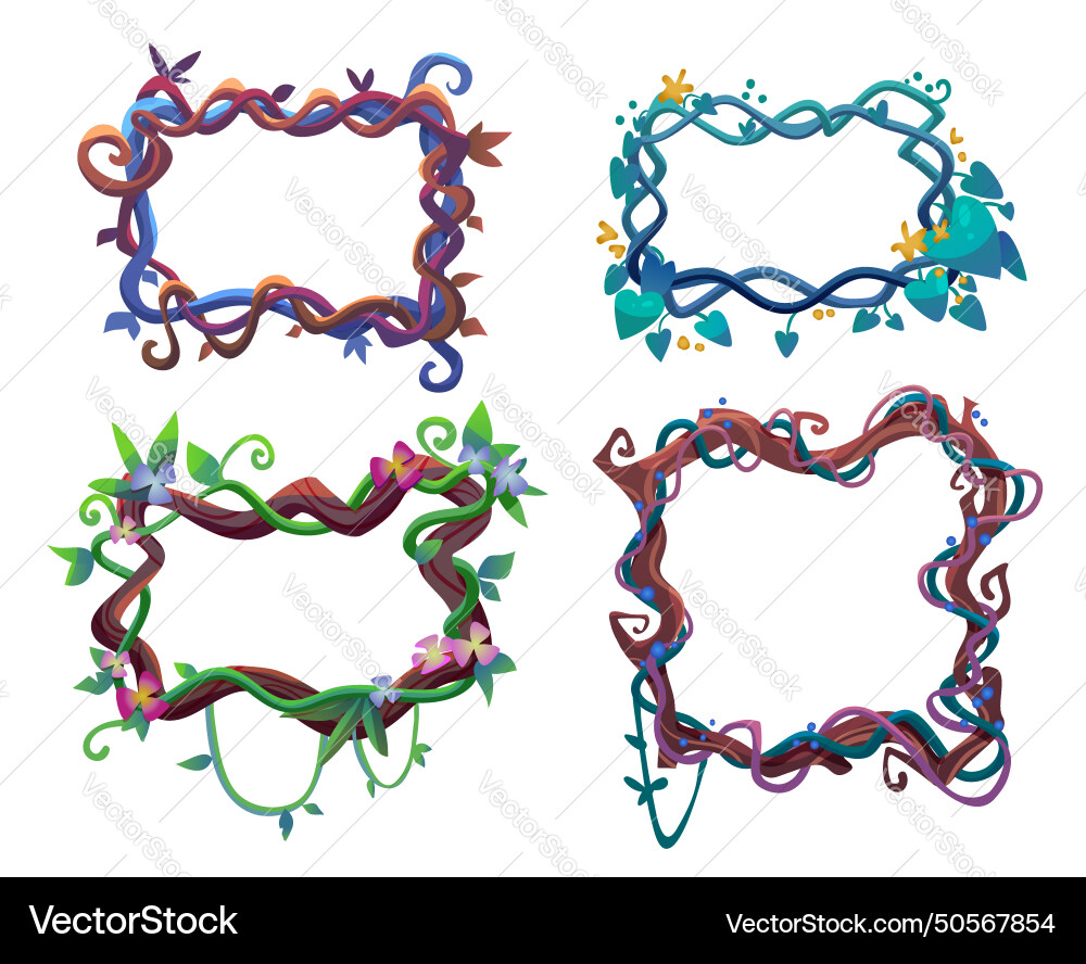 Frames made from liana vine with leaf and flower Vector Image
