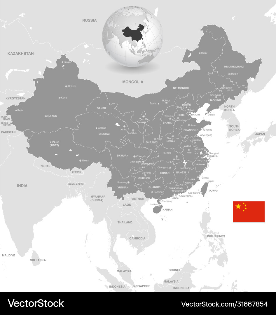 Grey political map china Royalty Free Vector Image