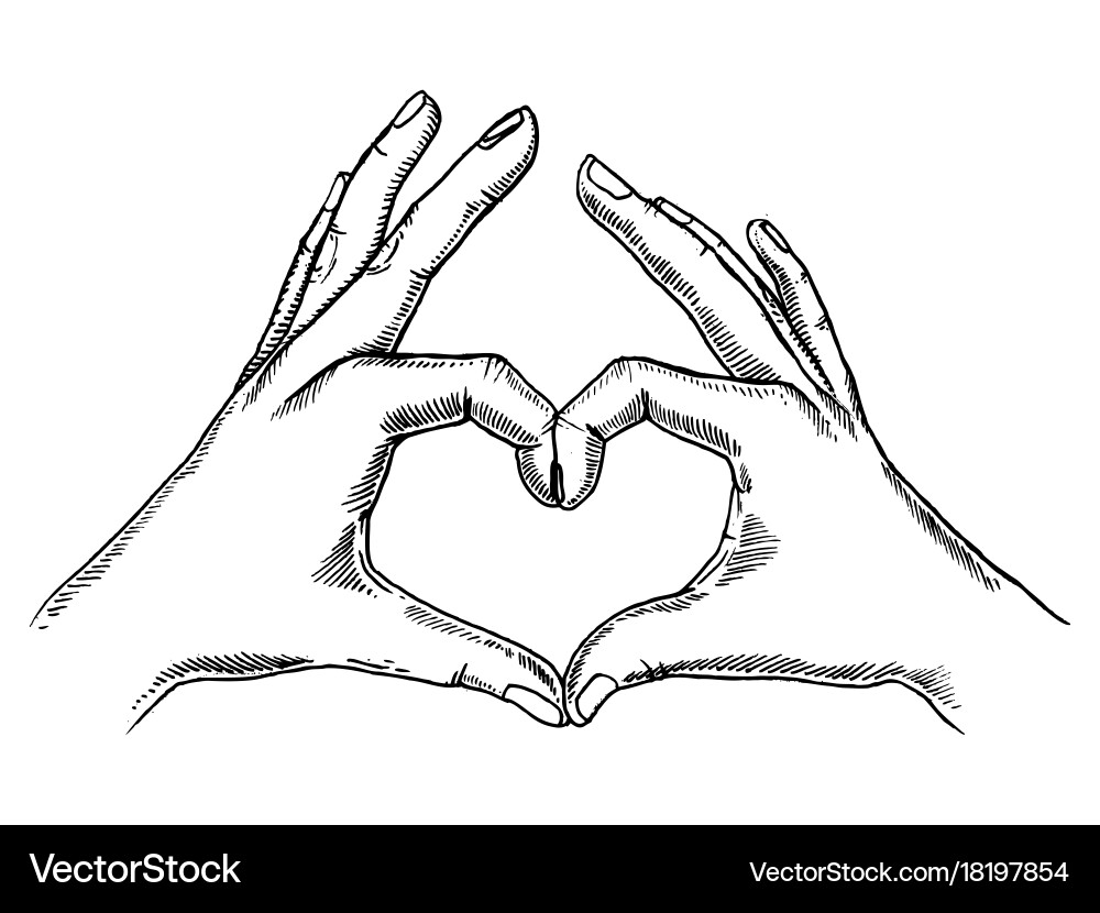 Hands making heart sign engraving Royalty Free Vector Image
