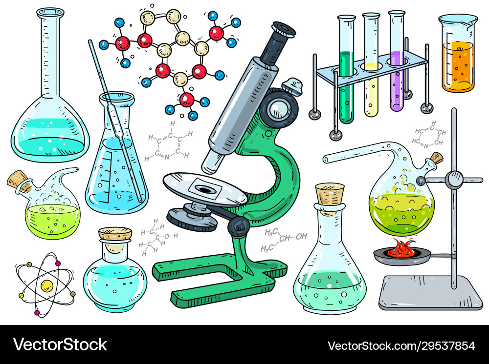 School classes laboratory equipment and chemical Vector Image