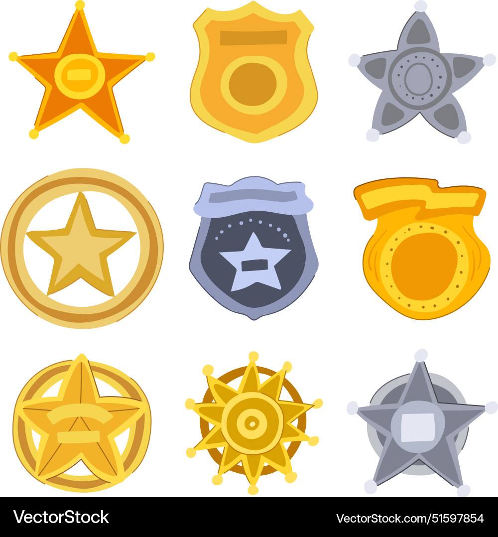 Sheriff badge set cartoon Royalty Free Vector Image