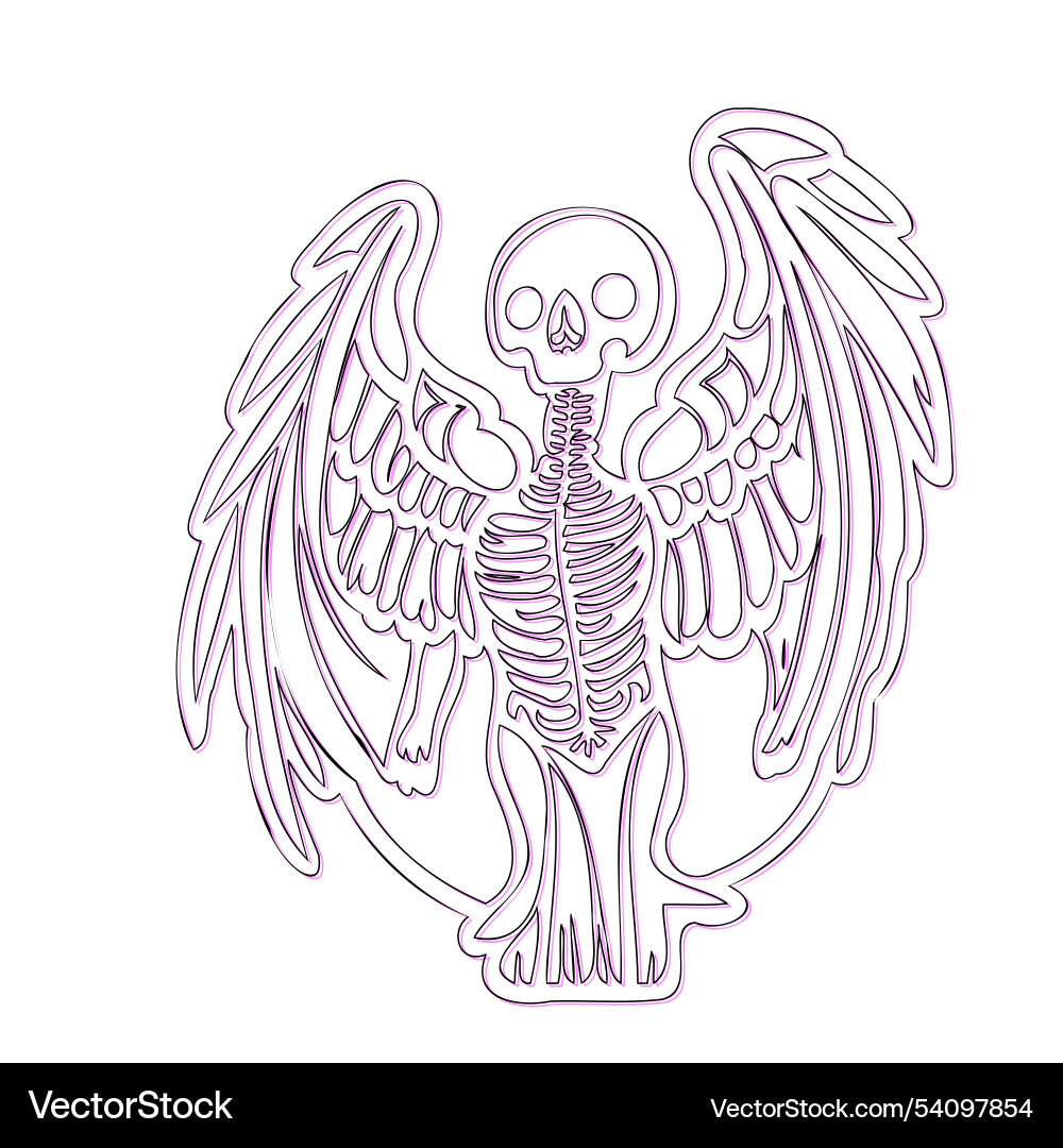 Skeleton angel outline sketch purple Royalty Free Vector