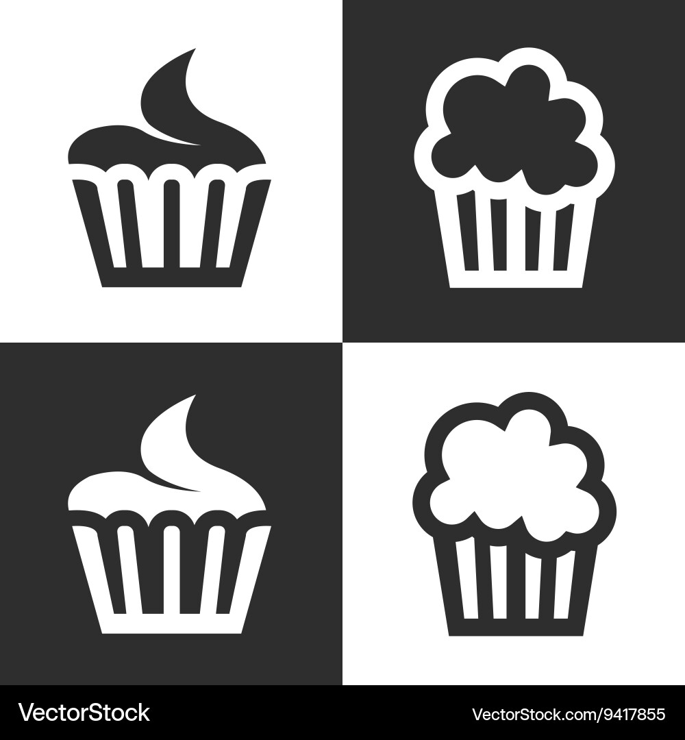 Black cupcake icons set Royalty Free Vector Image