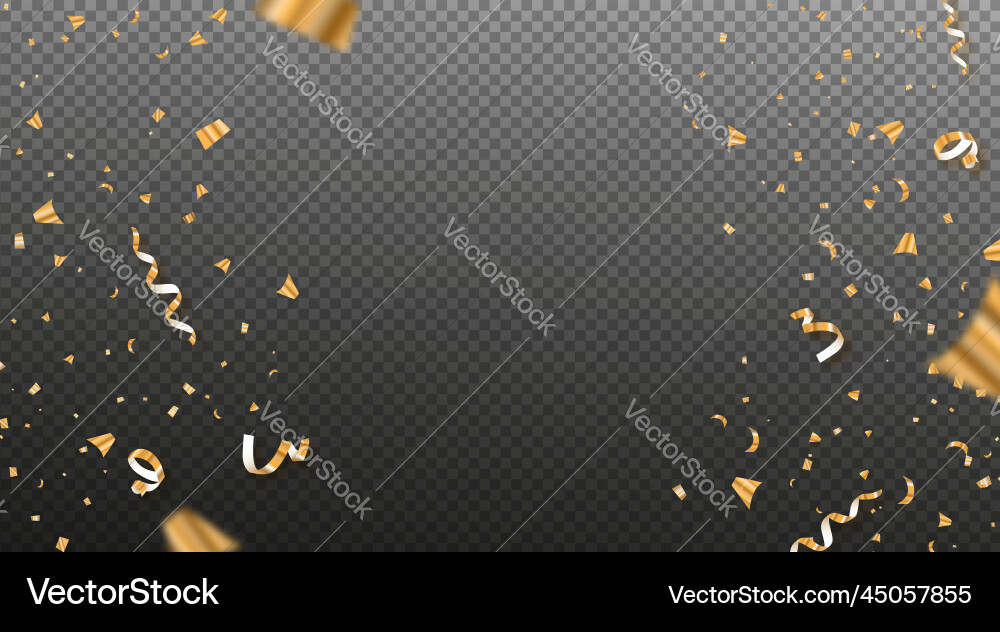 Gold confetti falling 3d in transparent background
