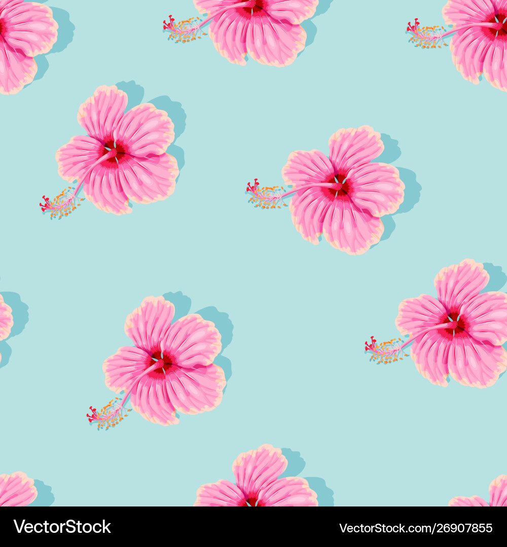 High detail pink hibiscus seamless pattern Vector Image