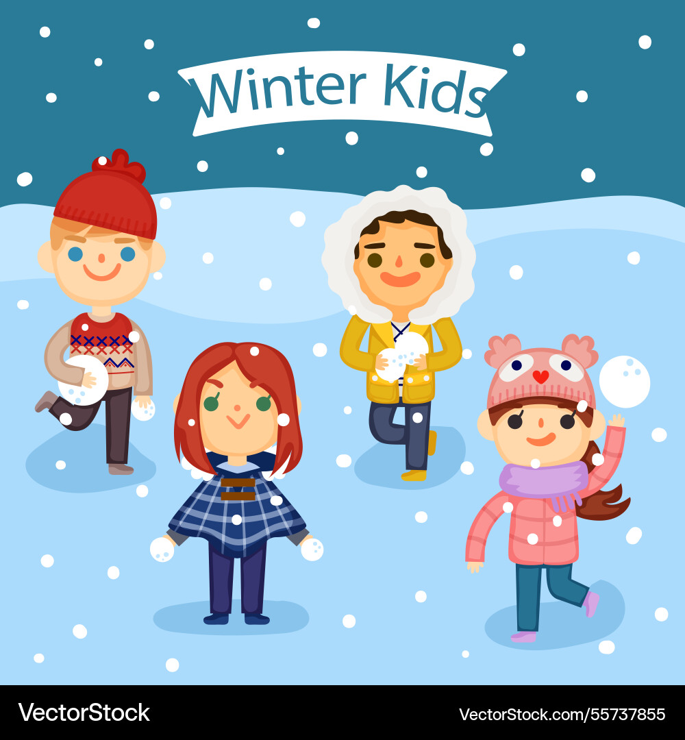 Kids having fun outdoors in winter Royalty Free Vector Image